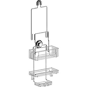 Gecko-Loc Extra Long Hanging Shower Caddy Bundle including 2 Hanger Extensions and 2 Extra Suction Cups -Silver