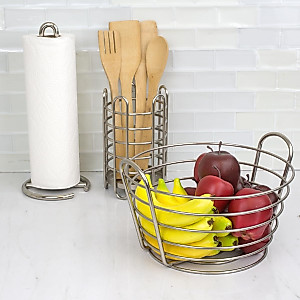 Home Basics Simplicity Collection Beautiful Rust Resistant Steel Fruit Basket, Vegetables, Bread Bowl, Dining Room, Kitchen, Satin Nickel