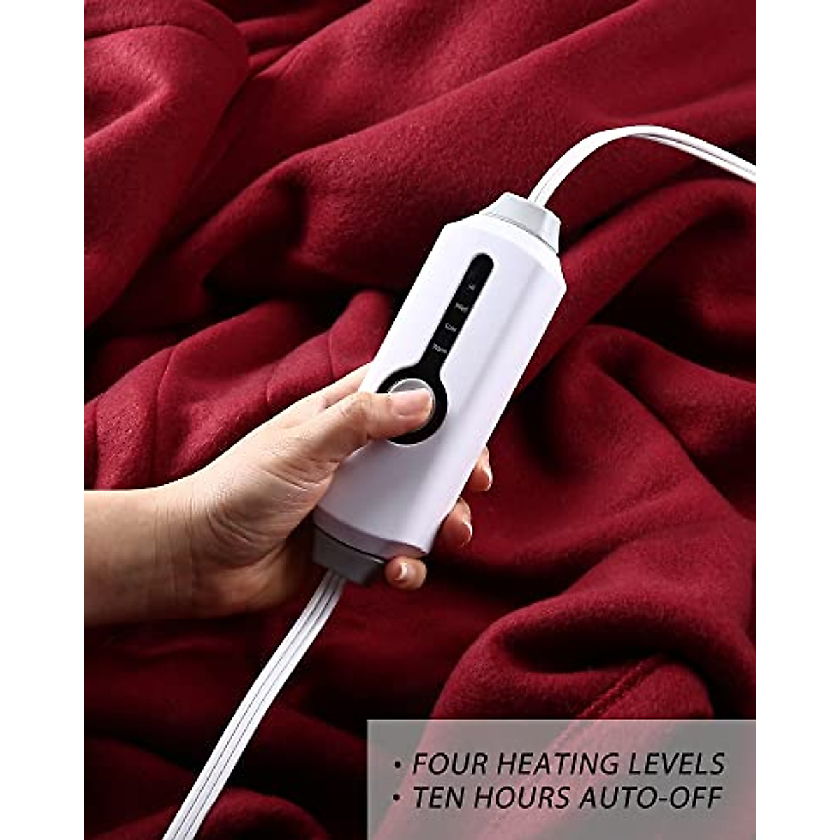 Heated Blanket 62 x 84 Inches Double Sided Soft Fleece Electric Blanket Twin Size Machine Washable Fast Heating with 4 Heating Levels & 10 Hours Auto Off, Home Office Use, Red