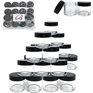 (Quantity: 30 Pieces) Beauticom 30G/30ML (1 Oz) Round Clear Jars with Black Flat Top Lids for Beads, Gems, Glitter, Charms, Small Arts and Crafts - BPA Free