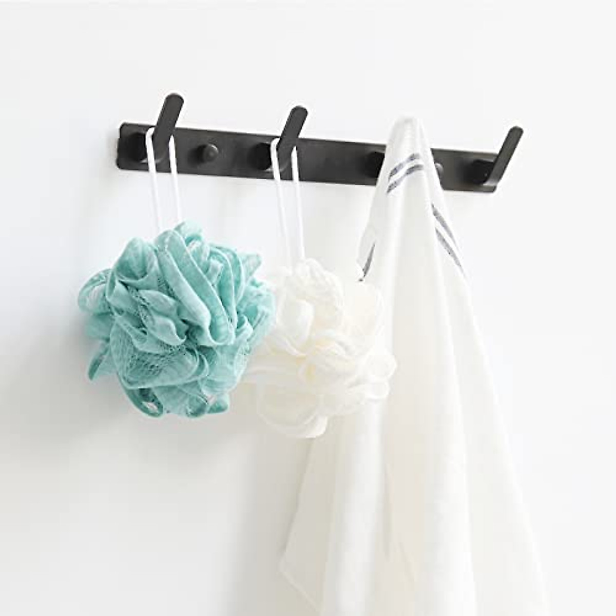4 Hooks Matte Black Bathroom Towel Hooks Mounted Wall Adhesive Heavy Duty Farmhouse Bath Coat Stick on Rack Hat Wall Hook Sticky Black Kitchen Robe Rack Coat Hook Black 4 Hooks Rack Towel for Bathroom