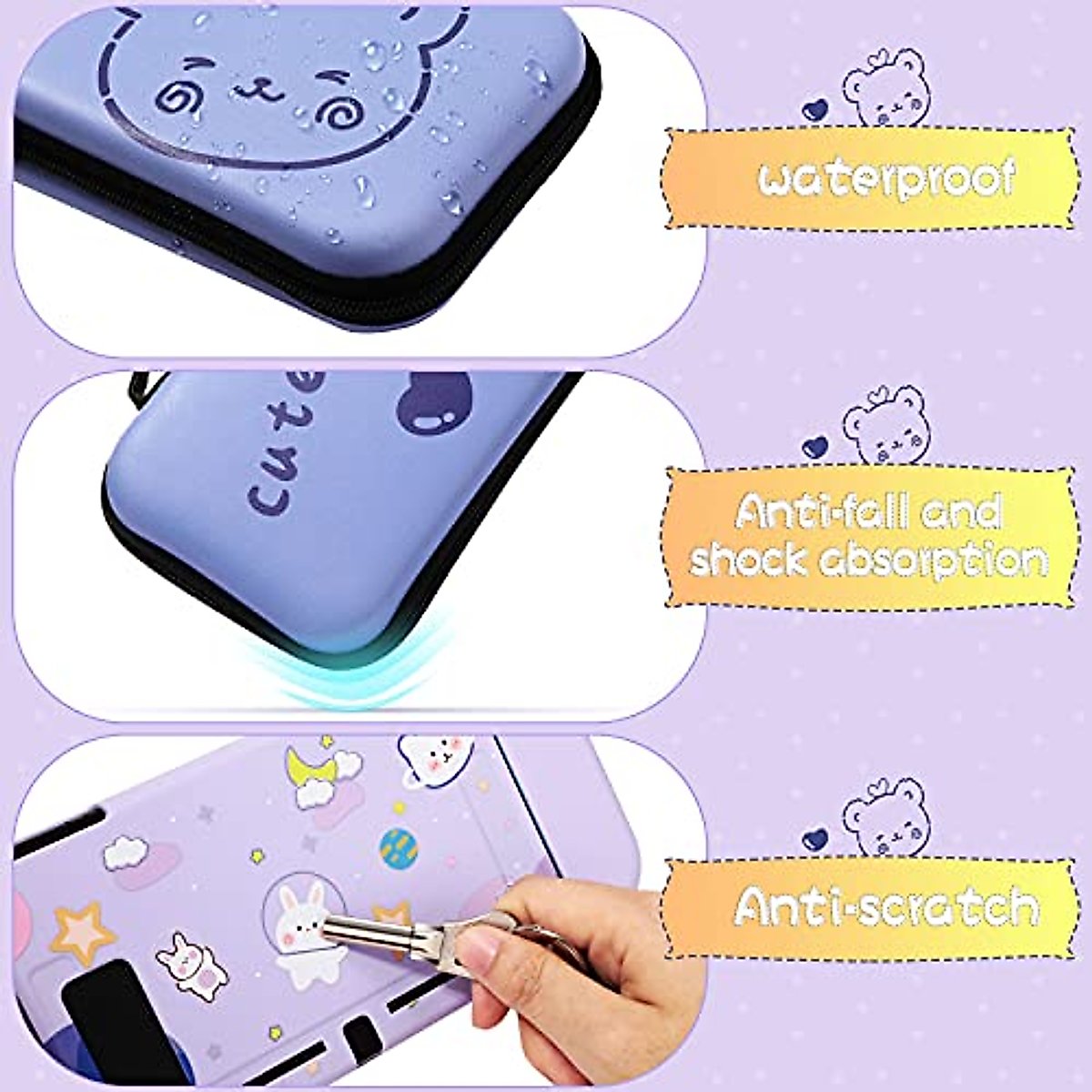 Weewooday Rabbit Protective Case and Carrying Case, Soft Slim Case Cover for Console and Controllers, Hard Shell Travel Carrying Bag with 12 Game Card Slots (Compatible with Switch)