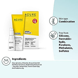 Acure Spring Glow Kit | 100% Vegan | For A Brighter Appearance | Includes Brightening Facial Scrub & Brightening Super Greens Serum
