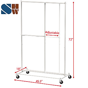 Simple Houseware Dual Bar Adjustable Garment Rack, White, 72-inch Height