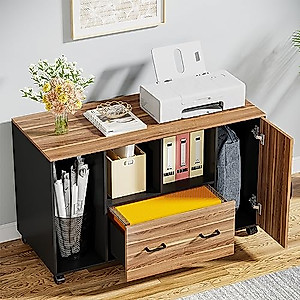 LITTLE TREE Rolling File Cabinet with Drawer and Door,Mobile Filing Cabinet with Storage Shelves and CPU Holder for Home Office,Living Room