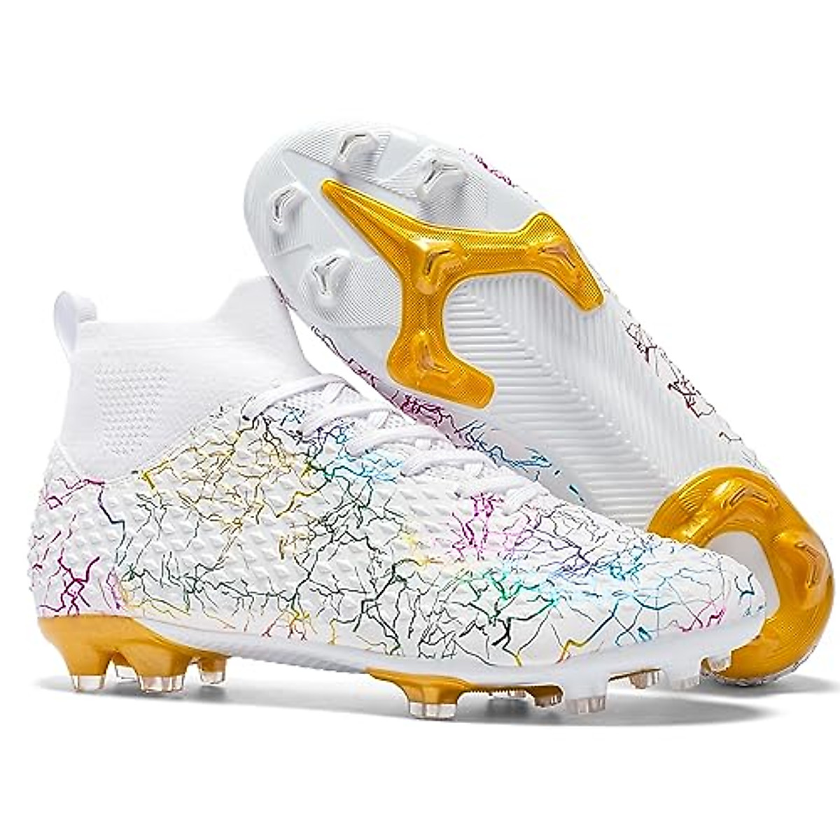 lozoye Indoor Soccer Cleats Mens Womens Turf Soccer Cleats Wide Socer Shoes FG AG TF High Ankle Football Boots (999 White 39)