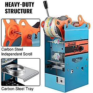 VEVOR Manual Tea Cup Sealer Machine, 300-500 Cup/h Manual Boba Tea Sealer Machine, Blue Boba Tea Sealing Machine, 90/95mm Cup Diameter Cup Sealing Mac