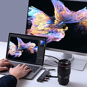 USB C Hub, WUJO 8 in 1 USB C Adapter with 4K HDMI, 1Gbps Ethernet, 87w Type C PD,Thunderbolt 3 USBC Port, 2 USB 3.0, SD/TF Card Reader, Compatible with MacBook Pro/Air, Pixelbook,XPS, Chromebook.