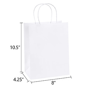 BagDream Gift Bags 8x4.25x10.5 100Pcs Kraft Paper Bags with Handles Bulk, White Gift Bags Medium Shopping Retail Merchandise Wedding Party Favor Bags, Paper Grocery Bags Sacks Recyclable