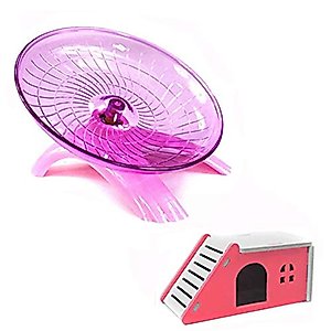 zswell Hamster House Wood Bridge Climb Kit Exercise Wheel Jogging Running Silent Spinner Flying Saucer Pet Toys for Rat Gerbil Guinea Pig Chipmunk Mouse Small Animals