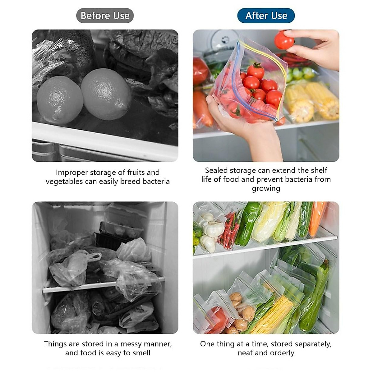 65-Piece Reusable Food Storage Bags Set | BPA-Free Bags for Freezer, Snacks, Fruits, Vegetables, Meats | Eco-Friendly Bags in Various Sizes