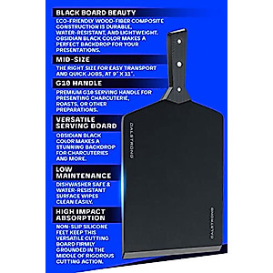 DALSTRONG Cutting & Serving Board - Black Wood-Fibre Cutting Board - Non-Slip Feet - The Infinity Series - G10 Handle - Obsidian Black - Medium Size (9" x 11")