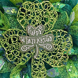 Happy St Patrick's Day Glittering Shamrock Wreath Handmade Deco Mesh 24 inch or 28 inch diameters