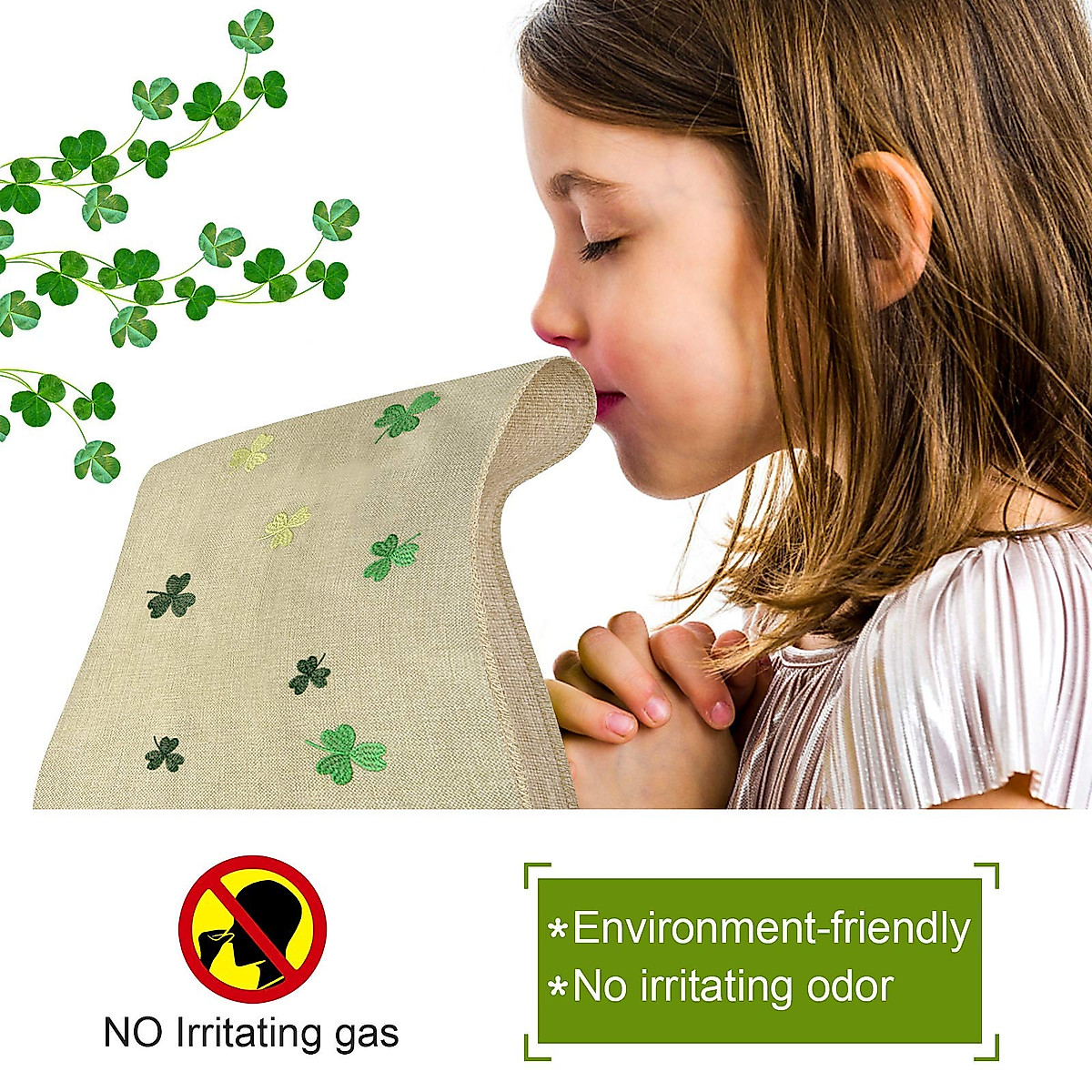 yuboo St Patrick Day Table Runner, Embroidered Shamrock Table Runnr Linen Burlap for Farmhouse Rustic Spring Decorations,13 x 72