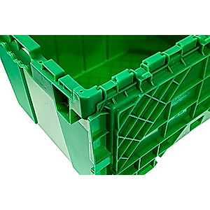 12 Gallon Heavy-Duty Flip Tote Storage Container (PACK OF 4) - Green, Commercial Flip Top Tote, Industrial Plastic Storage Tote - 21 in. L x 15 in. W x 12 in. H, Padlock & Metal Hinged Flip Cover