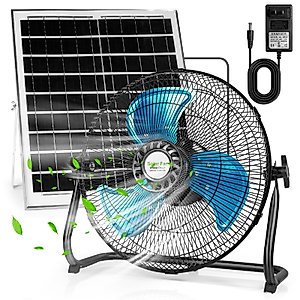 Wofypetny 12'' Solar Fan Rechargeable, 18000 mAh 2-in-1 Solar Powered & AC Charger Powered, 18 Speeds Portable Battery Operated Floor Fan, Cordless High Velocity Fan For Outdoor Camping, Household