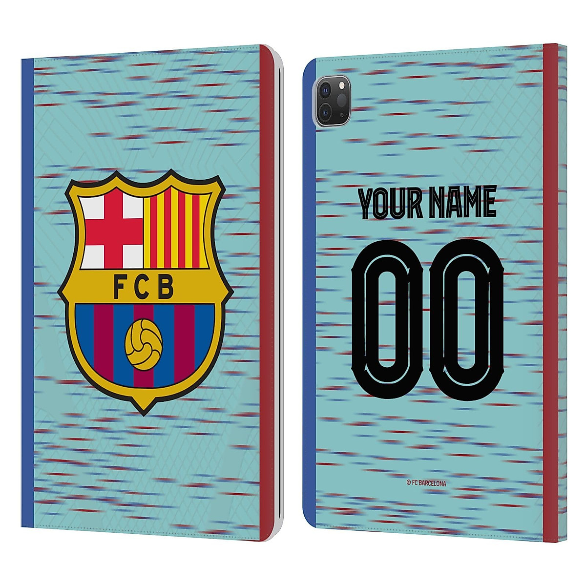 Head Case Designs Officially Licensed Custom Customized Personalized FC Barcelona Third 2023/24 Kit Leather Book Wallet Case Cover Compatible with Apple iPad Pro 11 2020/2021 / 2022