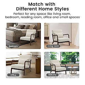 Unovivy Mid-Century Modern Accent, Upholstered Lounge Armchair with Wood Frame Thick Padded Backrest & Seat Cushion, Single Sofa Chair for Living, Bedroom, Reading Room, ‎30" Depth, White