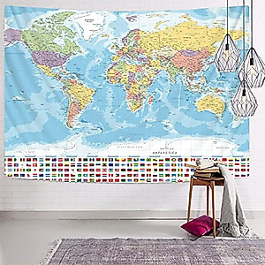 KYKU Small World Map Tapestry World Tapestries Globe Map Tapestry Flags Travel Classroom Decor Earth Decorations Party (51.2 x 59.1)