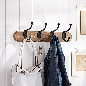 E-Senior 10 Pack Coat Rack Hooks for Entryway Hanging Towels Clothes Robes Double-Prong Farmhouse Rustic DIY Wall Mounted Decorative Hanger with Screws (Black)