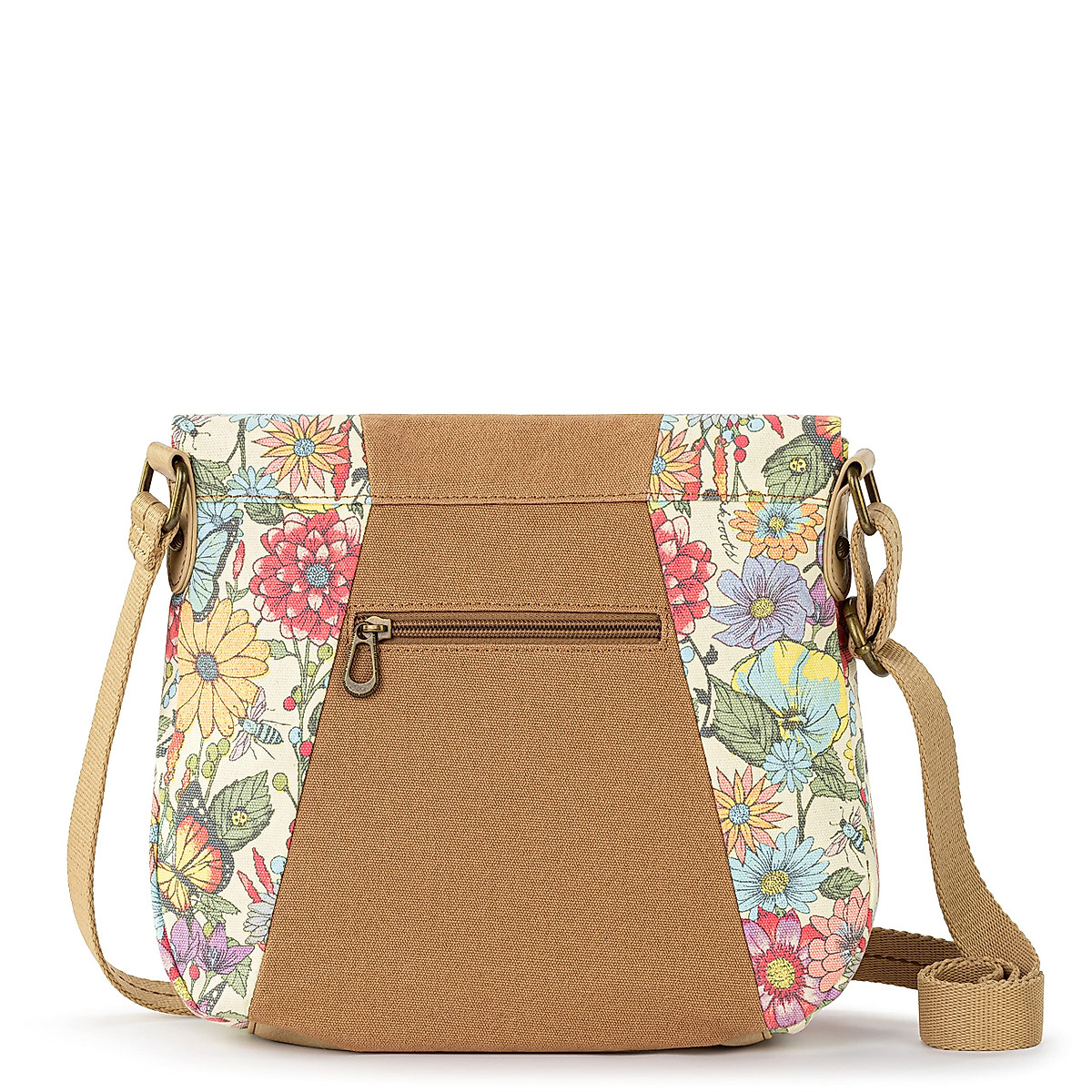 Sakroots Foldover Crossbody Bag in Cotton Canvas, Pinkberry in Bloom