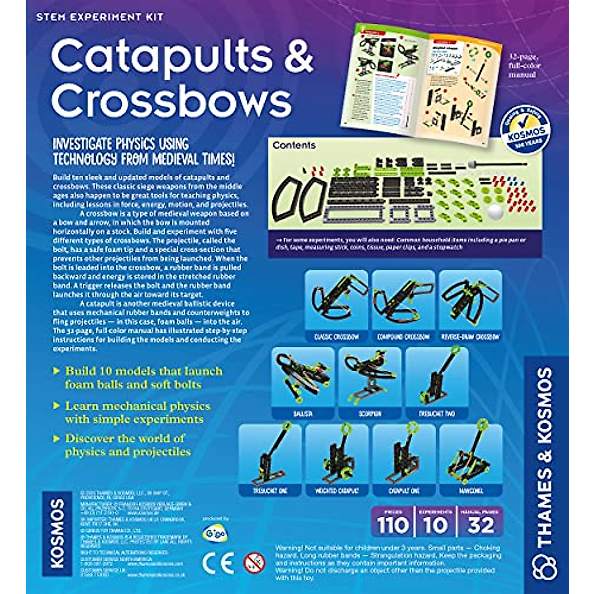 Thames & Kosmos Catapults & Crossbows Science Experiment & Building Kit | 10 Models of Crossbows, Catapults & Trebuchets | Explore Lessons In Force, Energy & Motion using Safe, Foam-Tipped Projectiles