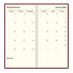 Letts of London Signature Weekly/Monthly Planner, 12 Months, January to December, 2024, Bonded Leather, Slim Size, 6.625" x 3.25", Burgundy (C38SUBY-24)