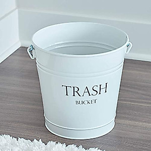 iDesign Metal Pail Trash Can for Bathroom, Bedroom, Home Office, Dorm, 10.75" x 10.75" x 10.5", White Finish with Vintage Black Lettering