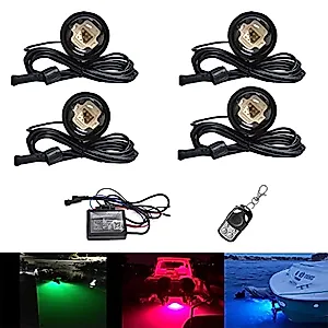 liteball RGB Multicolor LED Boat Drain Plug Light,Underwater Stern Plug Lighitng with IR Remote and APP Dual Control(Pack of 4)