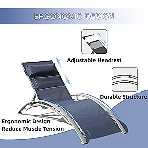 Domi Outdoor Chaise Lounge Set of 3,Patio Lounge Chair with Side Table, Adjustable Garden Aluminum Reclining Chair for Pool Beach Sunbathing Chair (Blue)