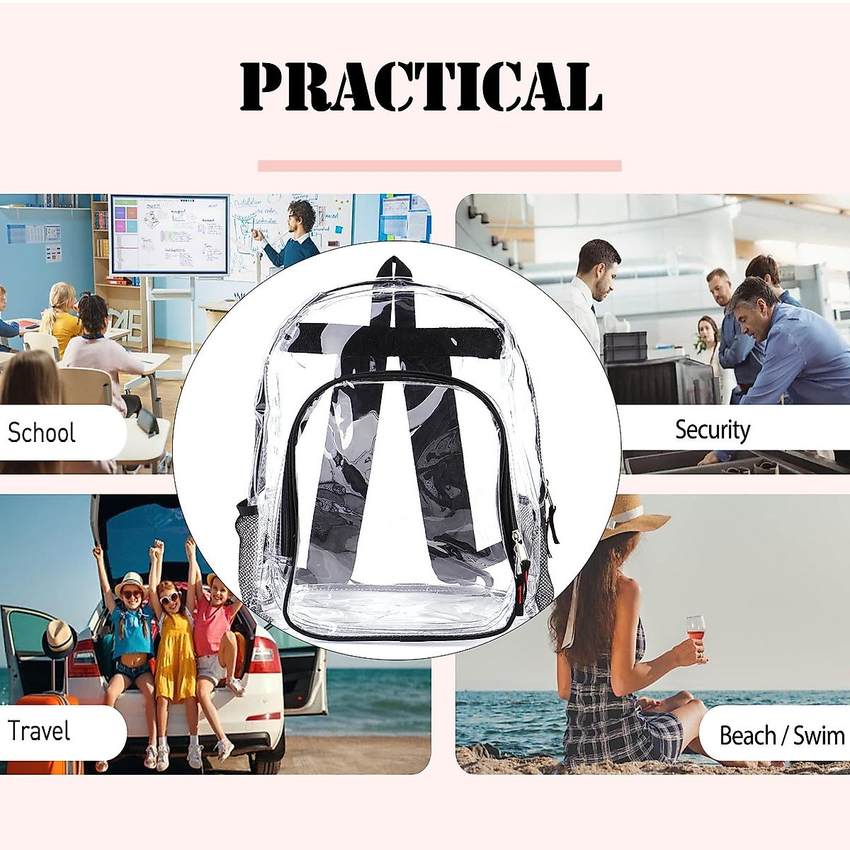 Heavy Duty Transparent Clear Backpack See Through Backpacks for School,Sports,Work,Stadium,Security Travel,College