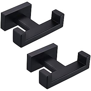 Angle Simple Double Towel Hook 2 PCS, Stainless Steel Shower Bath Towel Holder, Bathroom Robe Hook, Modern Wall Hook, Matte Black