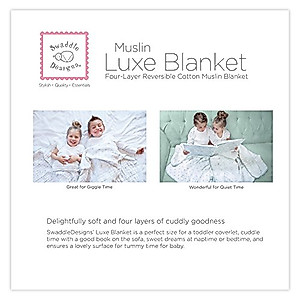 SwaddleDesigns 4-Layer Cotton Muslin Luxe Blanket, Baby and Toddler Cuddle and Dream, 46x46 inches, Sterling Little Lambs and Twinkle Stars