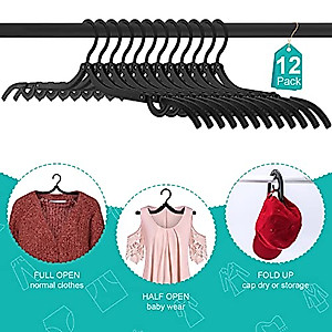 12 PCS Travel Hangers,Portable Folding Clothes Hangers,Black Foldable Hangers Lightweight Travel Accessories,Non-Slip Folding Hangers for Clothes,Foldable Clothes Drying Rack for Travel and Home