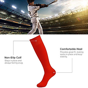 Back to School Socks,Red Softball Soccer Socks,Three street Women's Men's Over Knee High Solid Athletic Football Baseball Hockey Team Long Tube Socks Red 10-Pairs