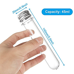 EATHEATY 60 Pack Plastic Test Tubes with Screw Caps, 45ML Clear Bath Salt Tubes Gumball Candy Tubes with Caps, Tube Container Vials for Scientific Experiments, Party Favors, Candy Storage (140x25mm)