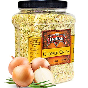 Dried Chopped Onion by It’s Delish, 28 Oz Jumbo Reusable Container – All Natural Dehydrated Onion Flakes | Delicious & Fresh Onions Taste – No Preservatives, Certified Kosher