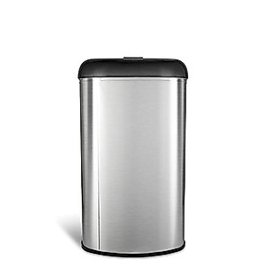 NINESTARS OTT-50-19BK Open Top Office Bathroom Trash Can, 13 Gal 50L, Stainless Steel Base (D Shape, Black Lid)