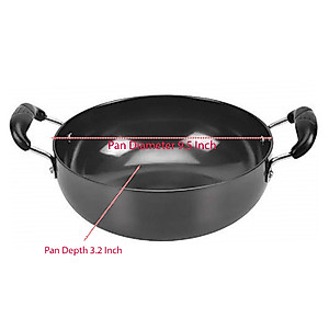 Aluminium Kadhai Hard Anodised with Stainless Steel Lid All Purpose Pan Round Bottom Deep Fry Pan / Kadai Stir Fry Pan Multipurpose Pan