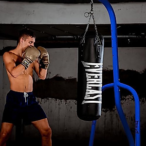 Everlast 100 Pound Capacity Punching Bag Stand Workout Equipment for Kickboxing, Boxing, and MMA Training with 3 Plate Pegs, Blue