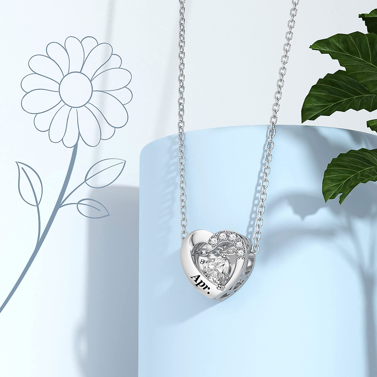 SEVENWELL Birth Month Flower Charm Fit Pandora Bracelets Heart Engraved Custom Personalized Jewelry Birthday for Her