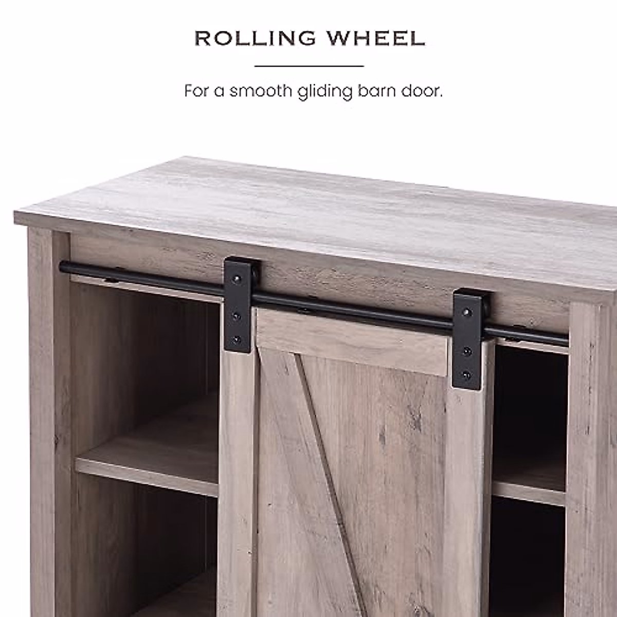 Landia Home Farmhouse Coffee Bar Cabinet with Sliding Barn Door, Accent Cabinet with 3 Tiers Shelves, Cabinet for Entryway, Living Room, Bathroom, and Kitchen, Grey