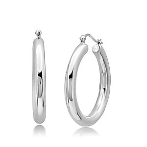 MAX + STONE 925 Sterling Silver Hoop Earrings for Women | 1.5 Inch Lightweight Chunky Hypoallergenic Round Thick