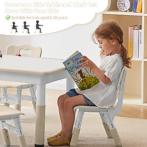 DOREROOM Toddler Table and Chairs Set for 4, 47.2''L x 23.6''W Kids Study Table and Chair Set, Height-Adjustable, Graffiti Desktop, Children Activity Table for Daycare, Classroom, Home
