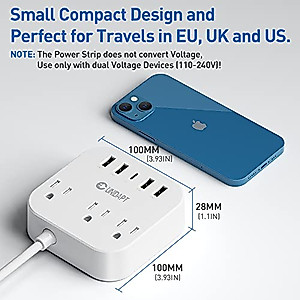 European Plug Adapter, Unidapt US to UK Europe Power Strip for EU/UK/US with USB C and 4 USB Ports, 3 AC Outlets, Wall Mountable, 5ft Extension Cord, for Travel Cruise Ship Home