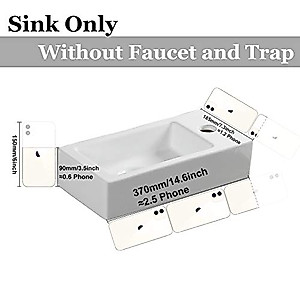 Wall Hung Basin Sink Small Bathroom Sink Rectangle Ceramic Wash Basin Right Hand (Right Hand)