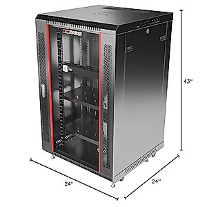 Server Rack - Wall Mount Network Enclosure - Locking Wall IT Cabinet - 19 Inch Rack Av Audio Video Rack Lockable Cabinet Network Rack - Powerbar - Shelf - Fan - Feet (22U (24" w x24 d x43 h))