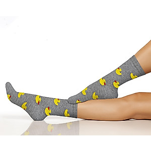 KONY 5 Pack Women's Cute Animal Socks Cotton Cat Dog Duck Patterned Novelty Fun Crew Socks Gift Size 6-9 (Ducks)