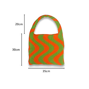 Woven Tote Bag, Knitted Messenger Bag Wavy Striped Shoulder Bag Underarm Colorblocking Women'S Bag (blue-green)