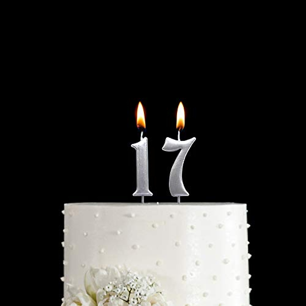 Silver 17th Birthday Numeral Candle, Number 17 Cake Topper Candles Party Decoration for Girl Or Boy
